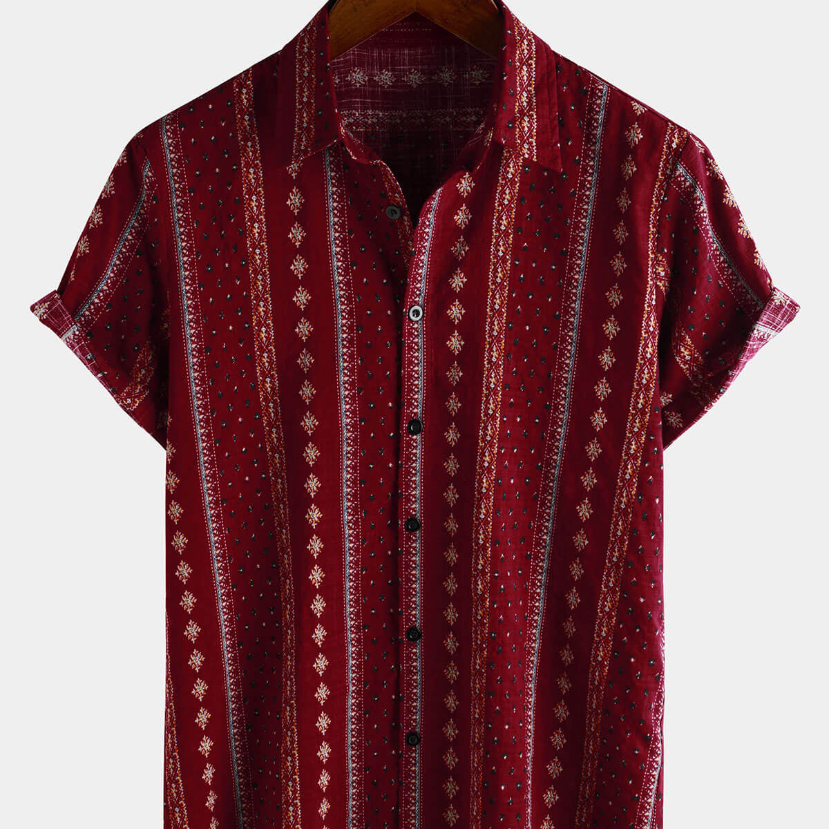 Chemise rétro à manches courtes pour hommes, imprimé rayé rouge, bouto ...