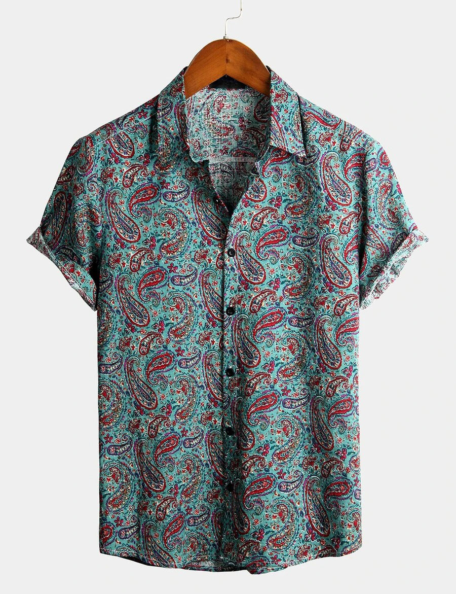 Chemise rétro années 70 en coton Paisley Vintage pour homme – gomenin